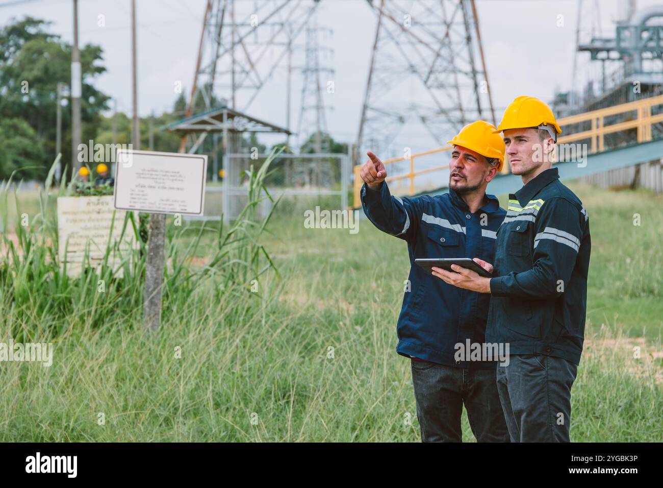 Engineer worker team working outdoor, Surveyor teamwork survey ...