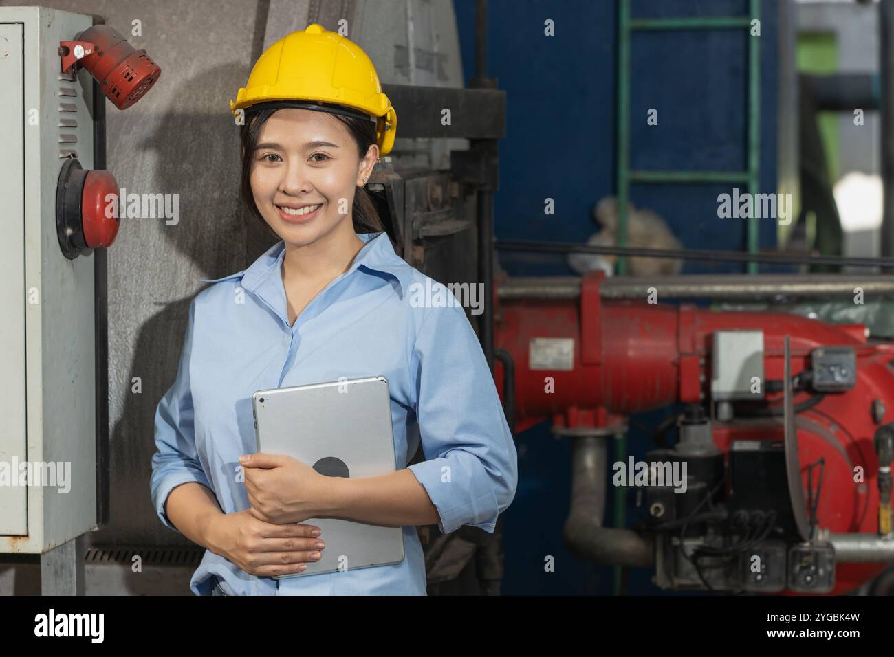 Portrait of Asian smart engineer women happy smiling factory manager ...