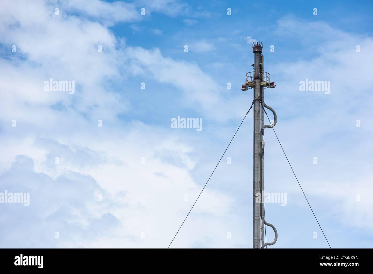 Methane Gas Fire High Flare Stack Flaring Tower Platform in Refinery ...