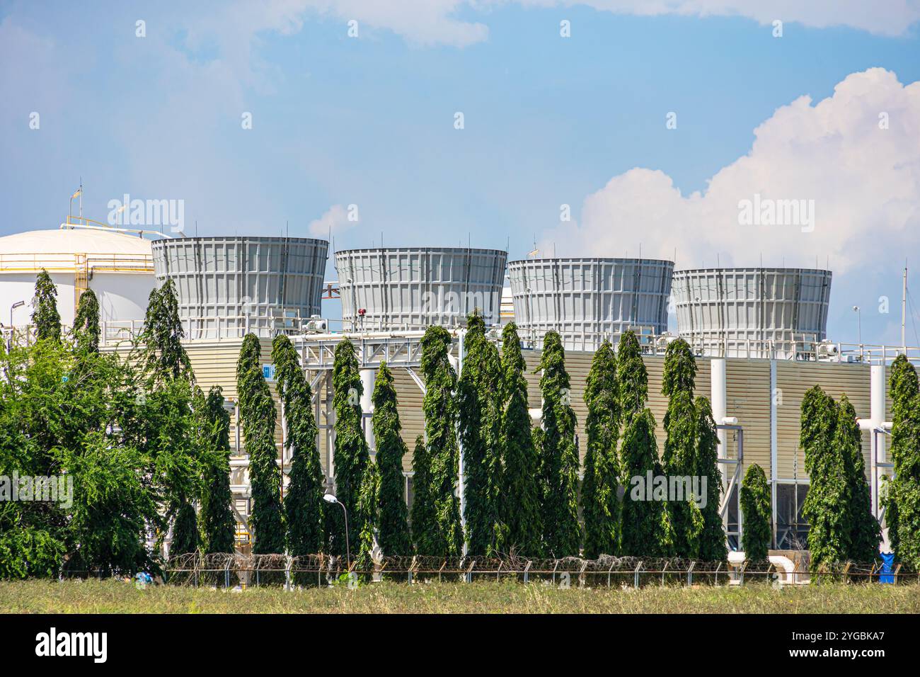 Refinery HVAC Cooling Tower Building outdoor with larger house fan ...