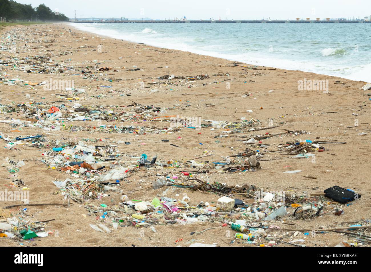 Trash Garbage washed up on the beach, Dirty sea beach trash, plastic ...