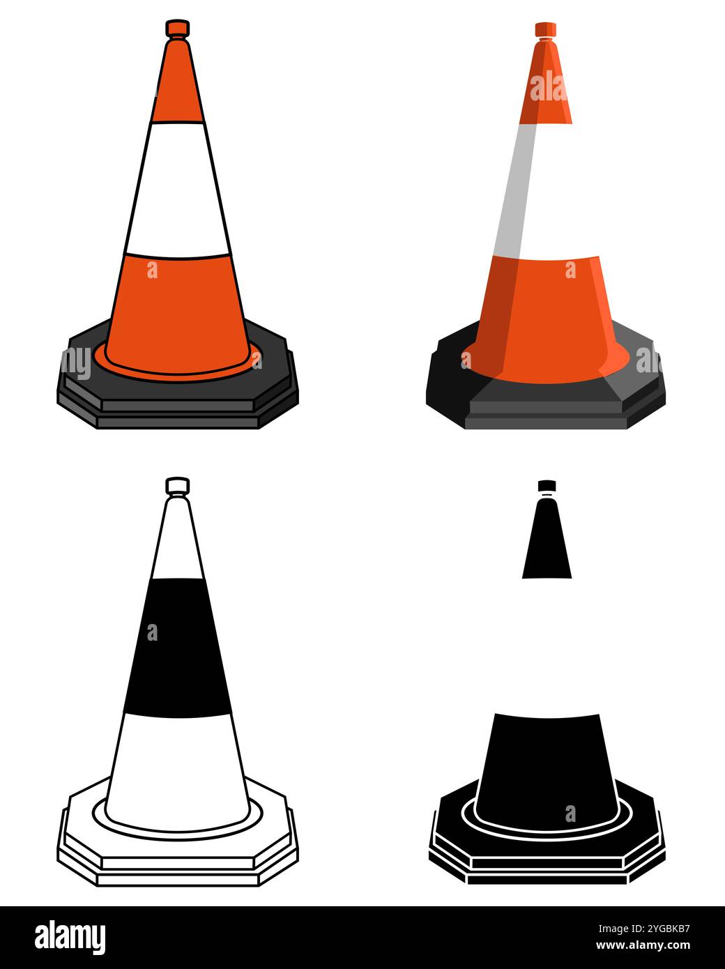 Set of Traffic Cones in different designs isolated on a white ...