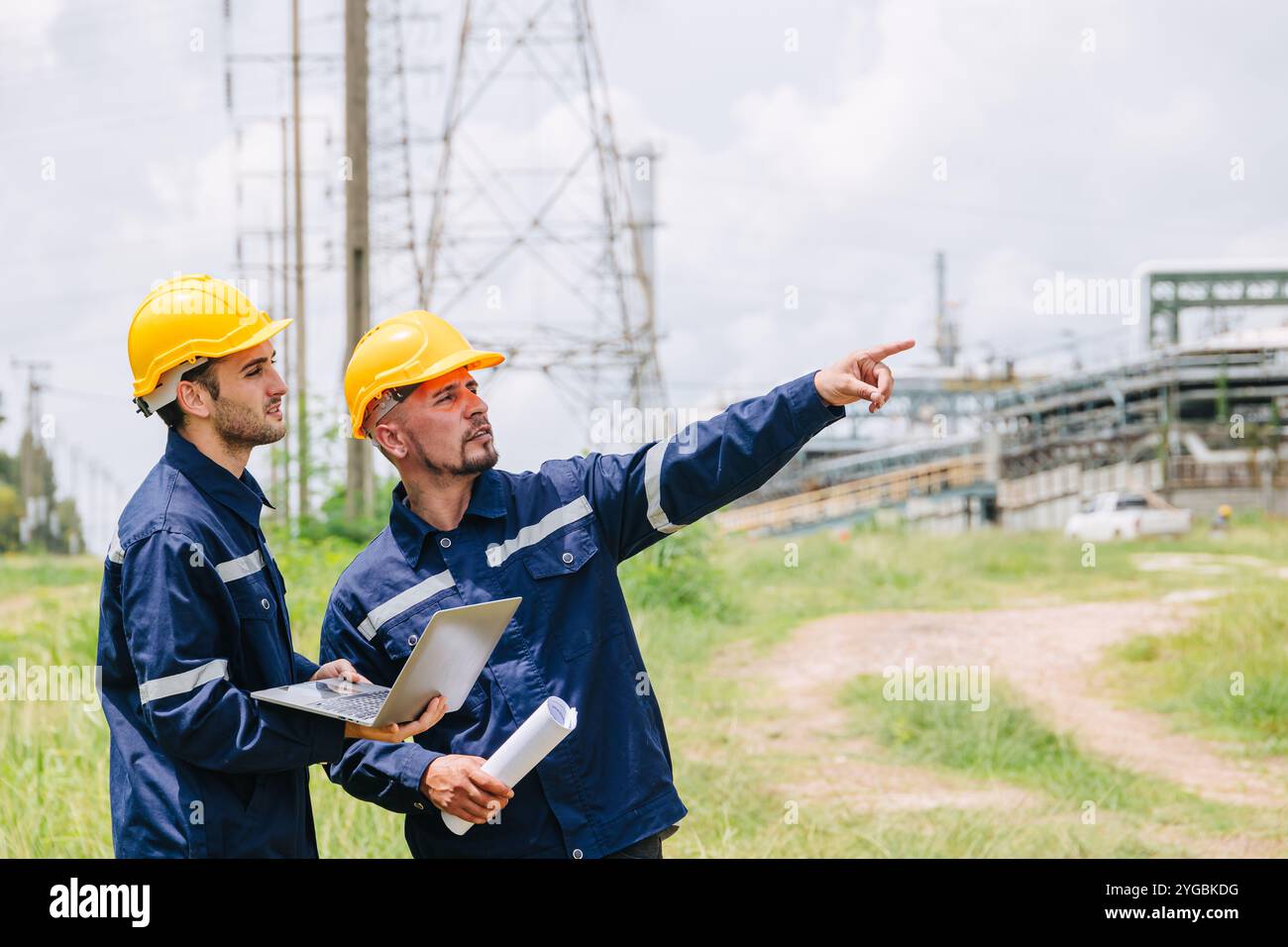 Engineer worker team working outdoor, Surveyor teamwork survey gas pipe ...