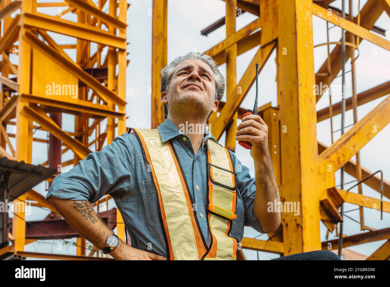 Italian worker engineer construction site control radio operation ...