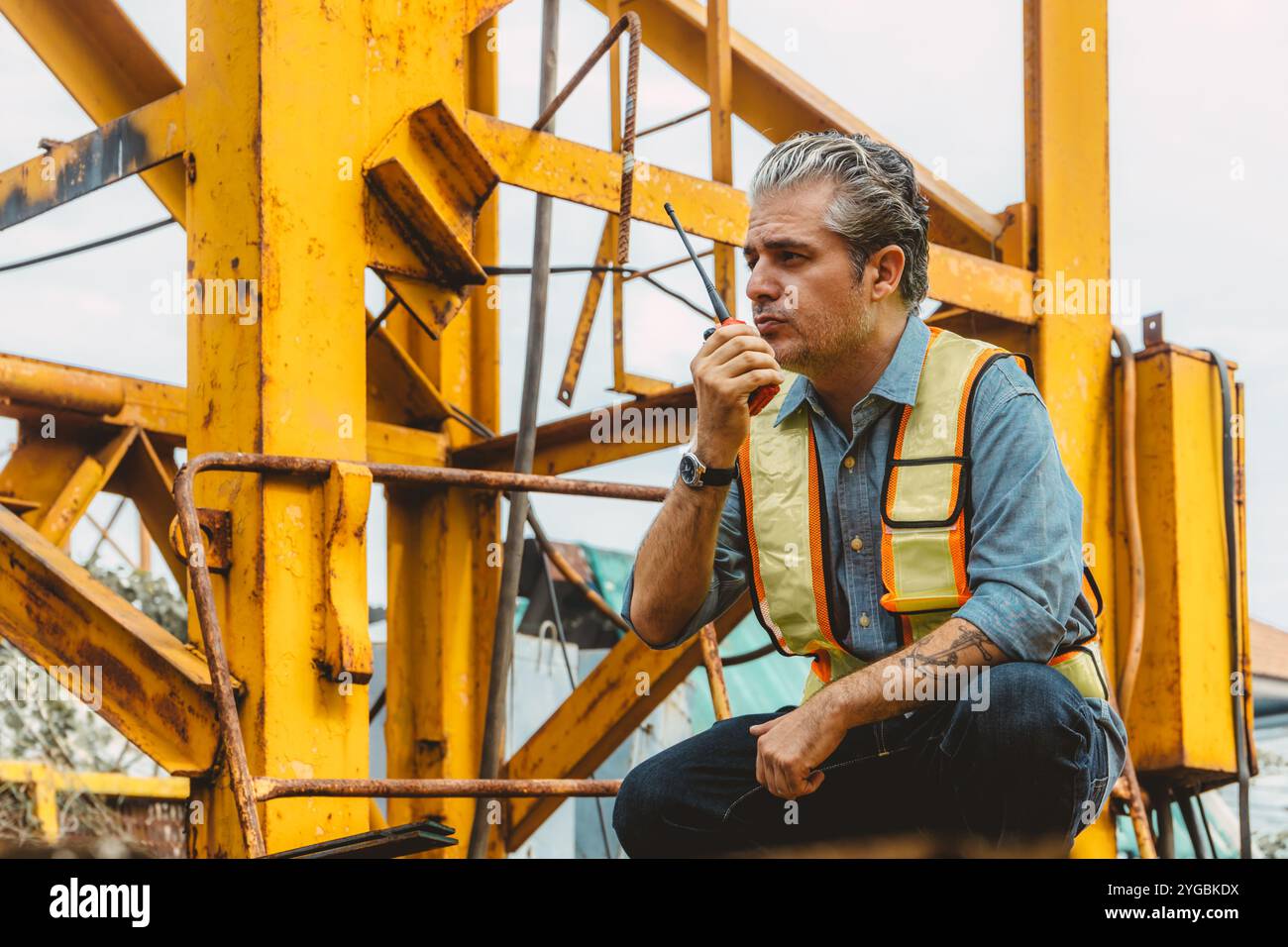 Italian worker engineer construction site control radio operation ...