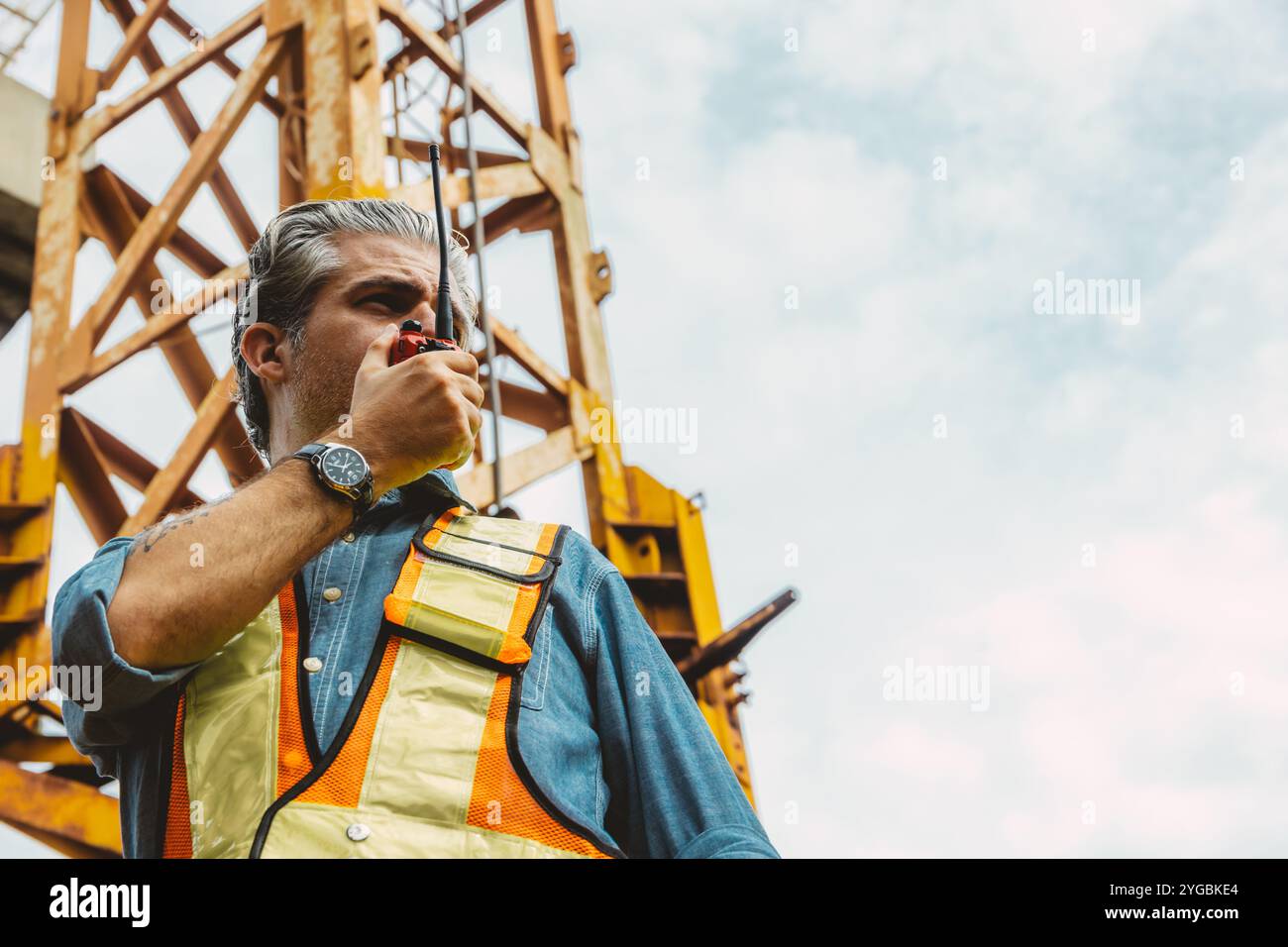 Italian worker engineer construction site control radio operation ...