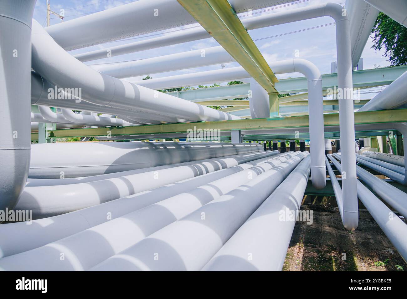 Oil refinery gas pipe. Large diameter pipelines transport oil products ...