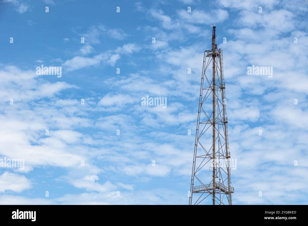 Methane Gas Fire High Flare Stack Flaring Tower Platform in Refinery ...