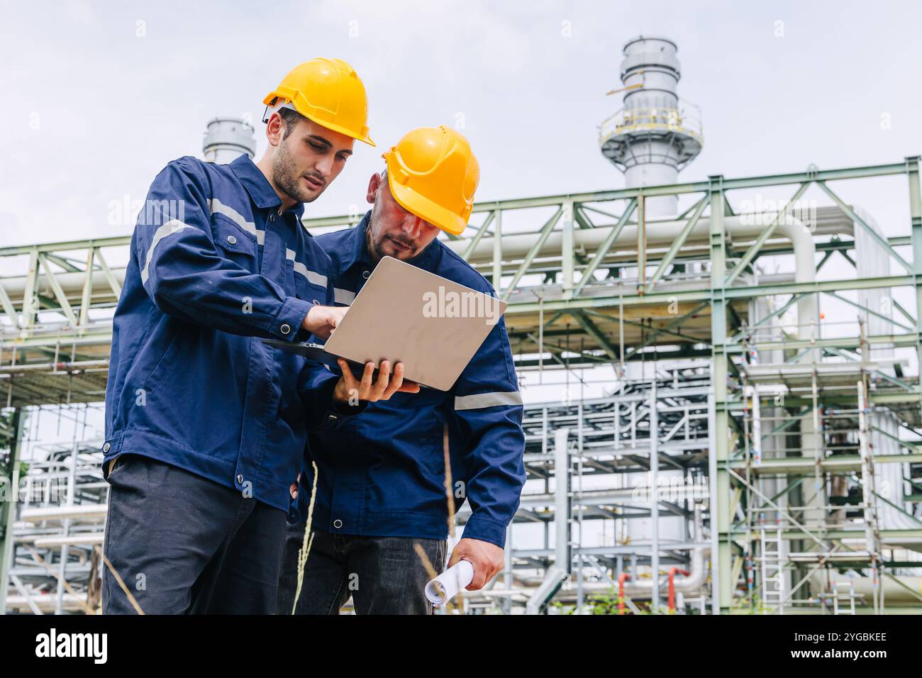 Engineer worker team working outdoor, Surveyor teamwork survey gas pipe ...