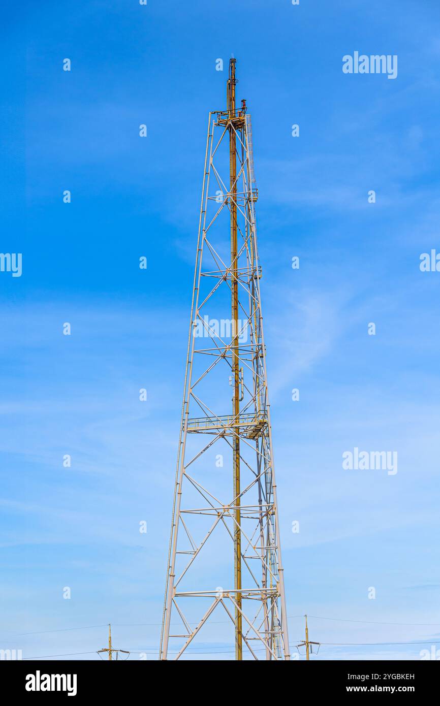 Methane Gas Fire High Flare Stack Flaring Tower Platform in Refinery ...