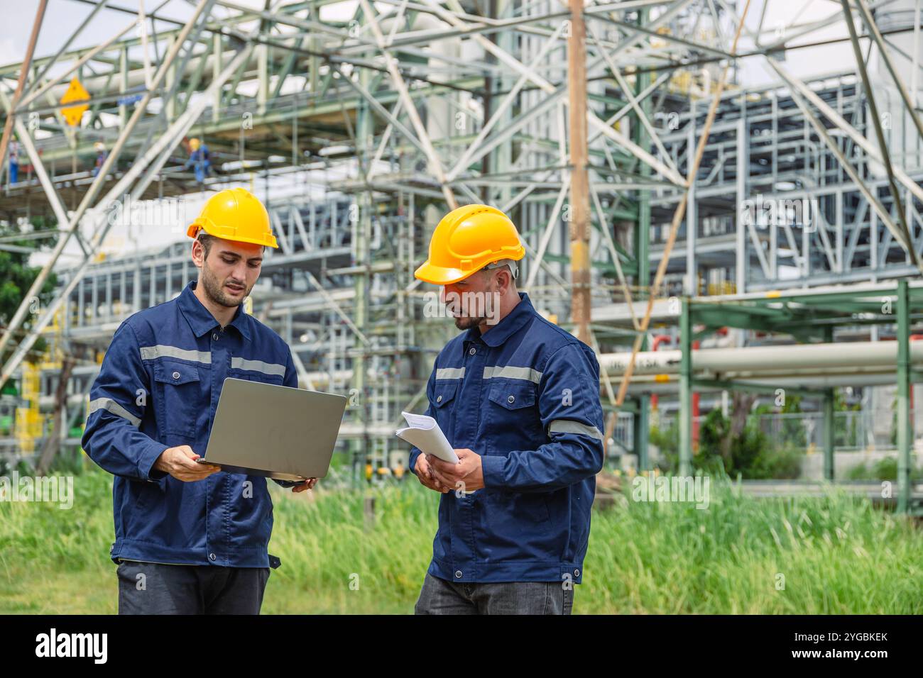 Engineer worker team working outdoor, Surveyor teamwork survey gas pipe ...