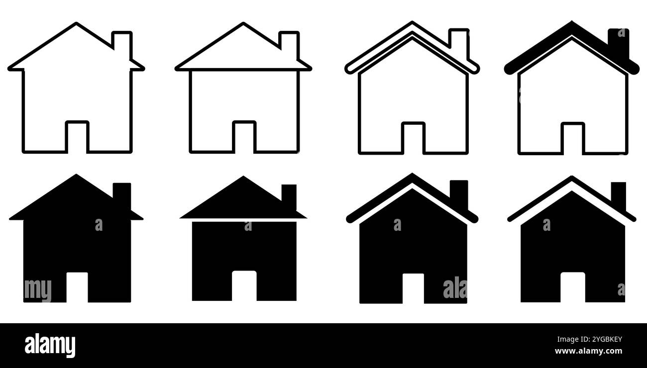 Basic house silhouettes and outline shapes isolated on a white ...
