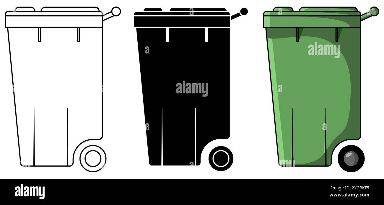 Black illustration wheelie bin Stock Vector Images - Alamy
