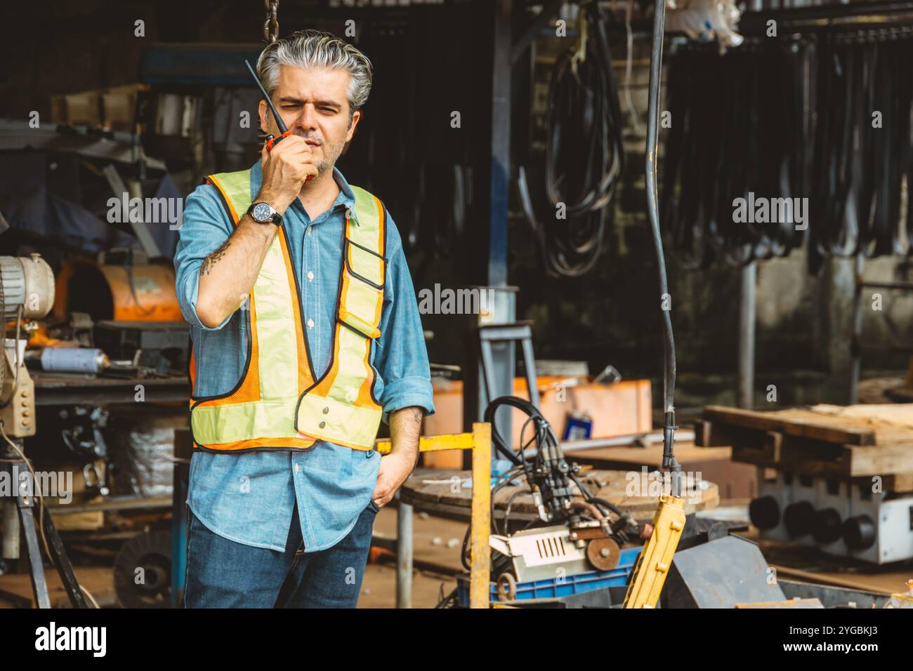 Italian worker engineer construction site control radio operation ...