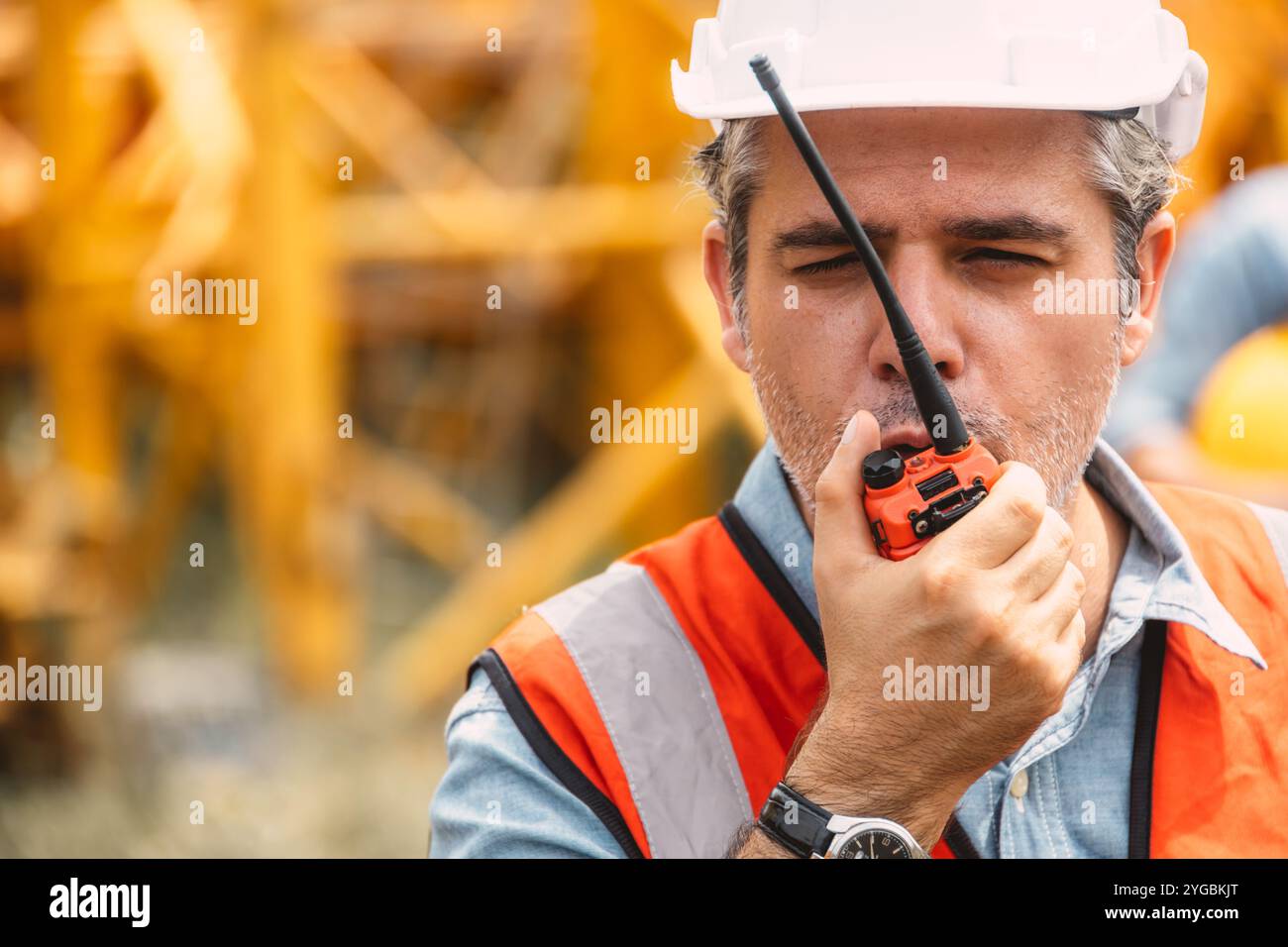 Italian worker engineer construction site control radio operation ...