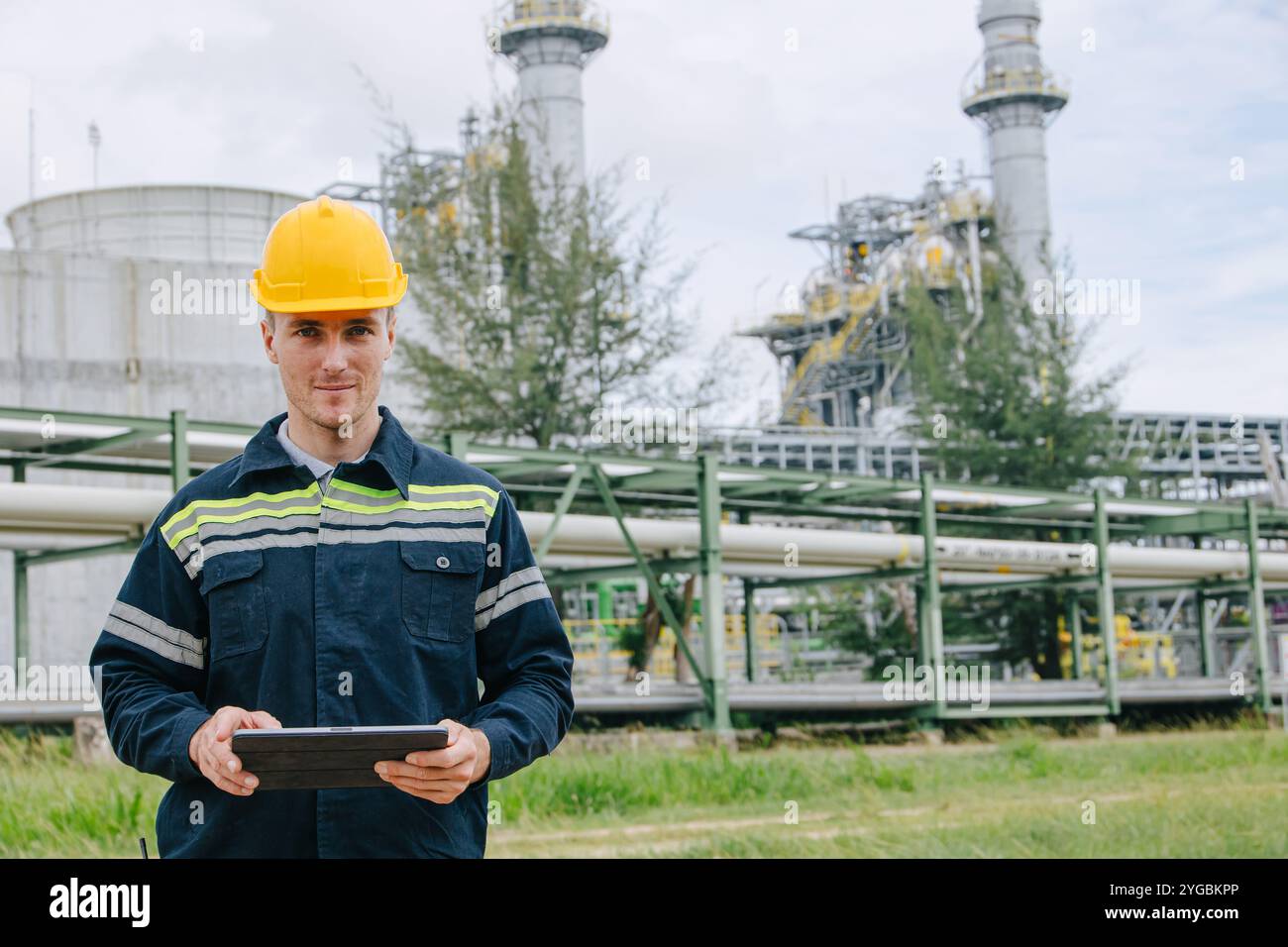 Portrait industrial engineer male with oil and gas refinery, Service ...