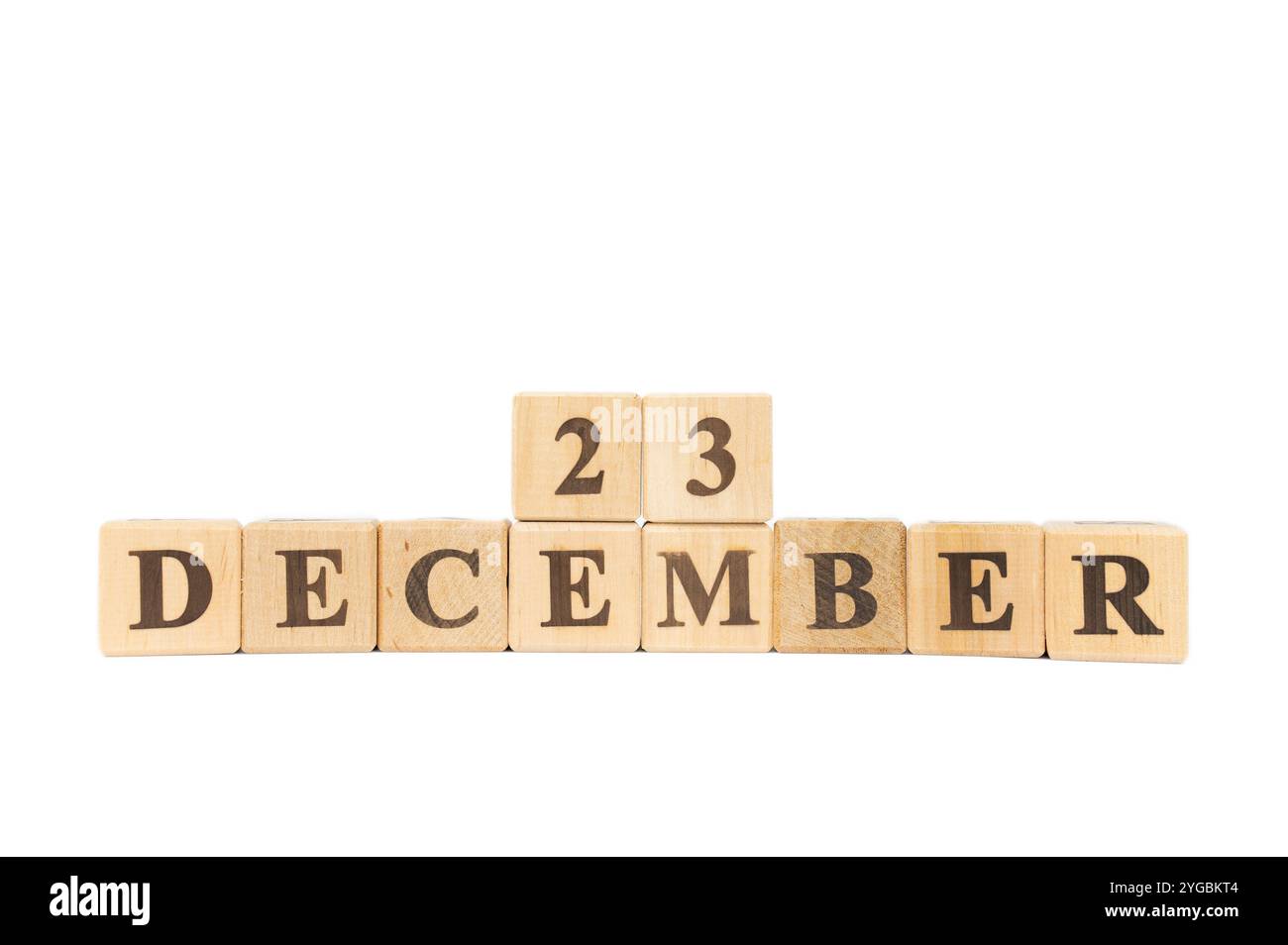 December 23, wooden Calendar design isolated white background. Mikhail ...