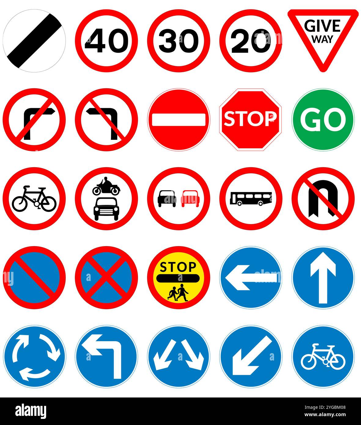 25 common UK Road Signs isolated on a white background Stock Vector ...