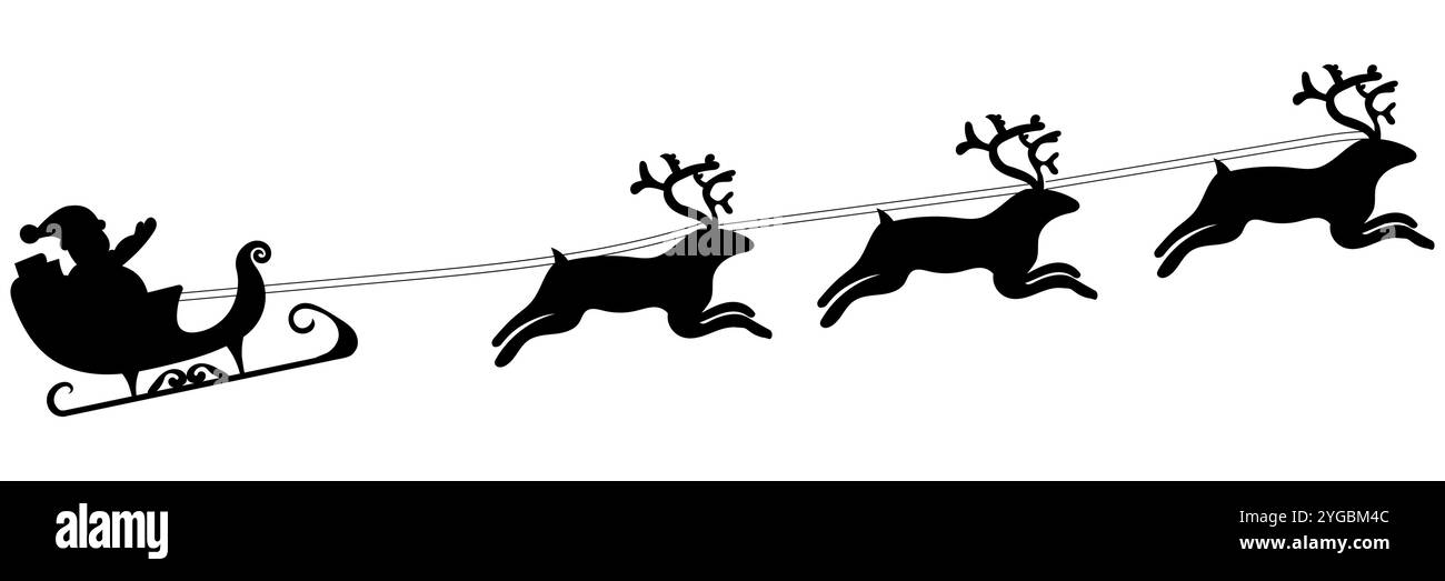 Santa and reindeer flying silhouette element isolated on a white ...
