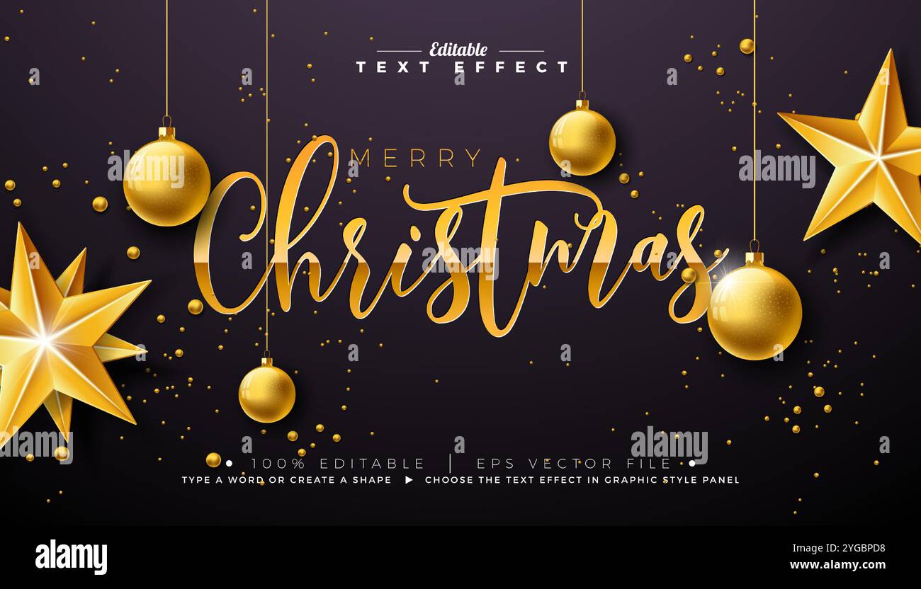 Merry Christmas Text Effect Design. Editable and Scalable Vector ...