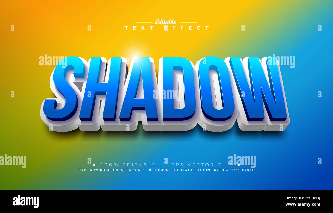 3D Text Effect Design. Editable and Scalable Vector Graphic Style Effect with Shadow. Blue and ...