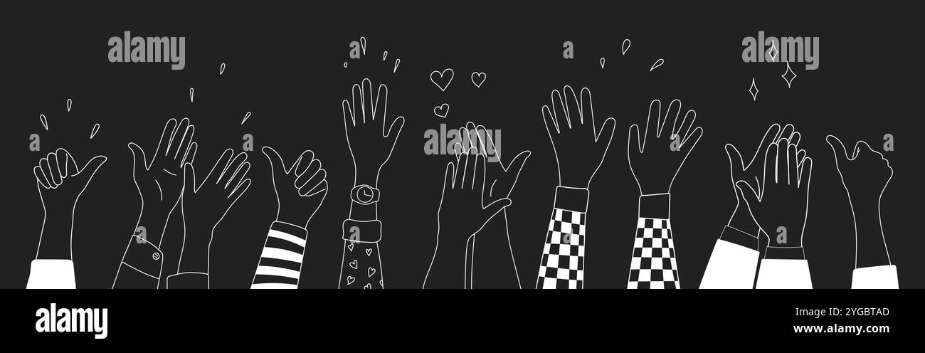 Doodle sketch hands up gestures comic icons silhouettes vector set ...