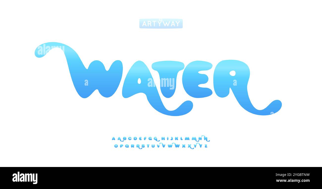 Fluid wavy alphabet, rounded soft letters, bold aqua font for ...