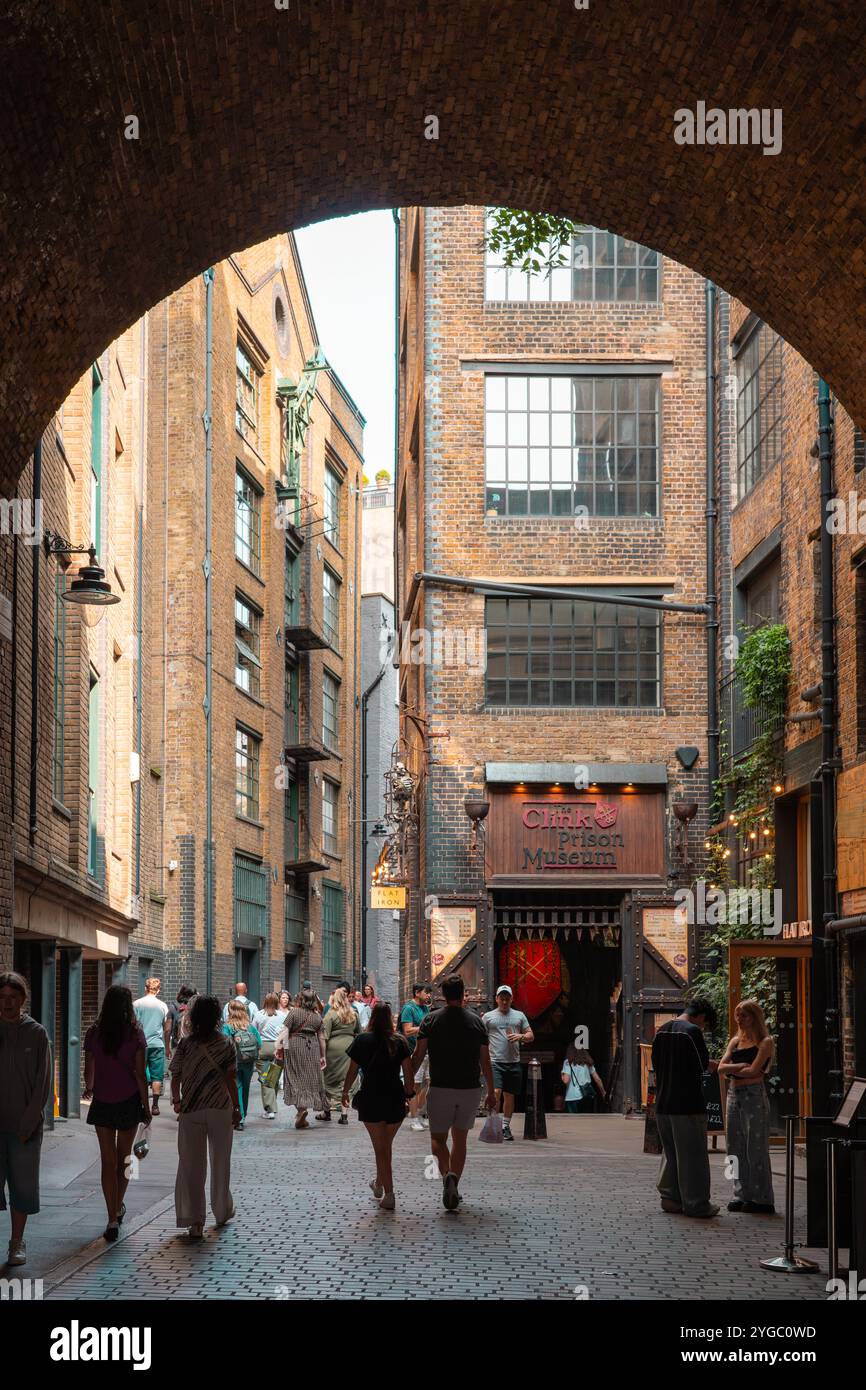 Clink Street is a pedestrianised street in Bankside, London. Seen here ...