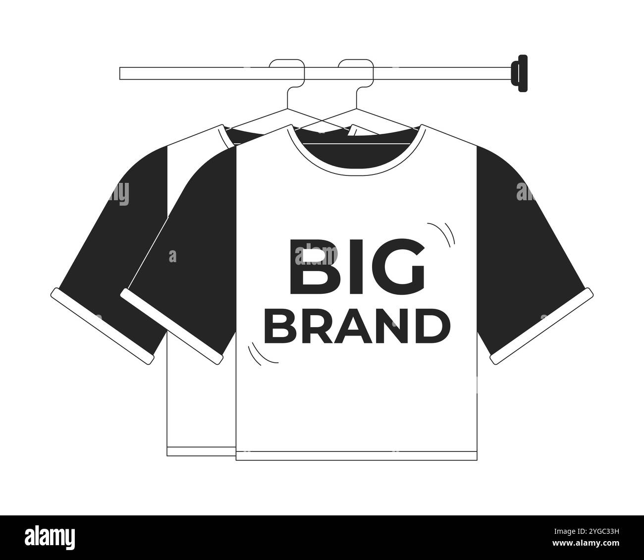 Big brand tshirts hanging on rack black and white 2D line object Stock ...
