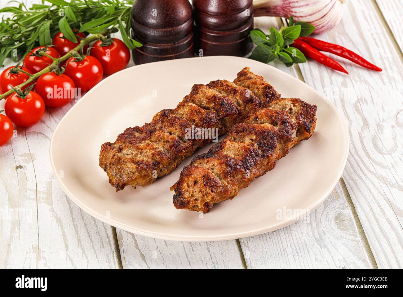 Chicken barbecue kebab minced meat and spices Stock Photo - Alamy