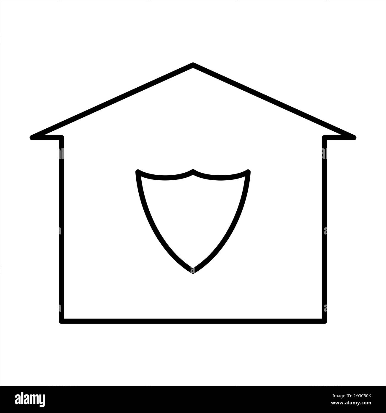 A minimalist flat icon representing home protection, featuring a ...