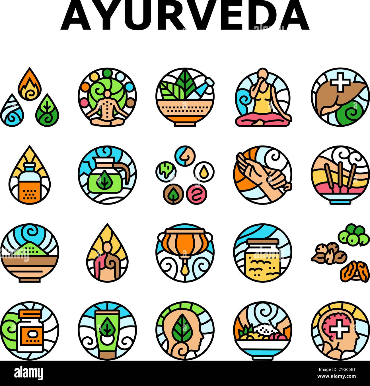 ayurveda dosha vata pitta icons set vector Stock Vector Image & Art - Alamy