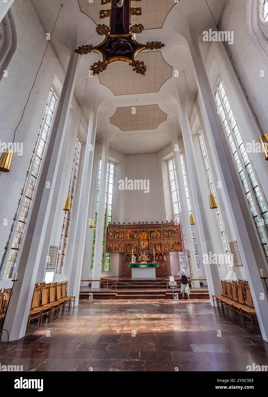 Majestic interior of a historic church, featuring stained glass windows ...