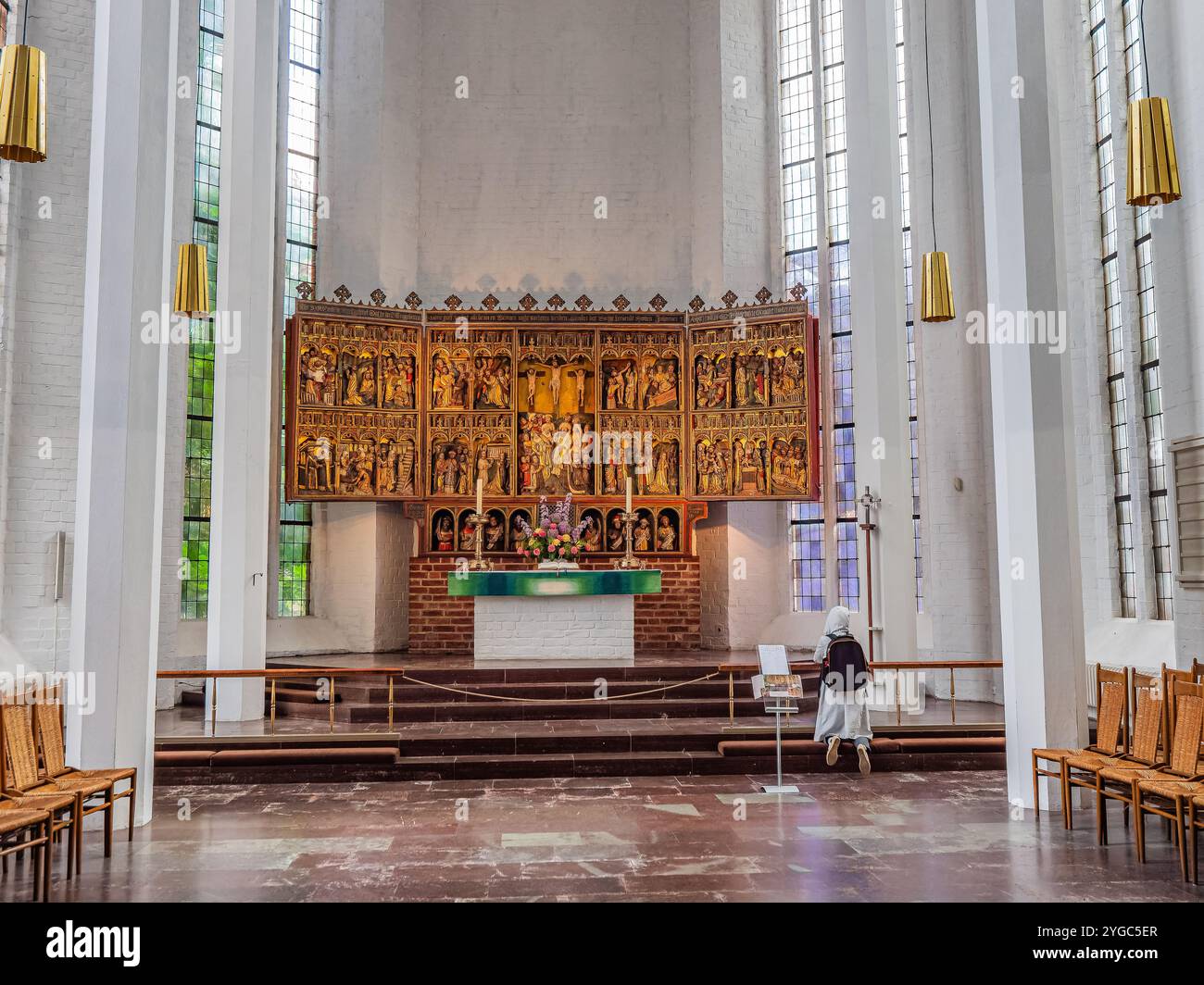Majestic interior of a historic church, featuring stained glass windows ...