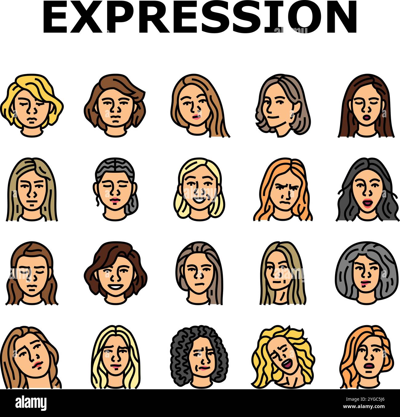 facial expression female smile icons set vector Stock Vector Image ...