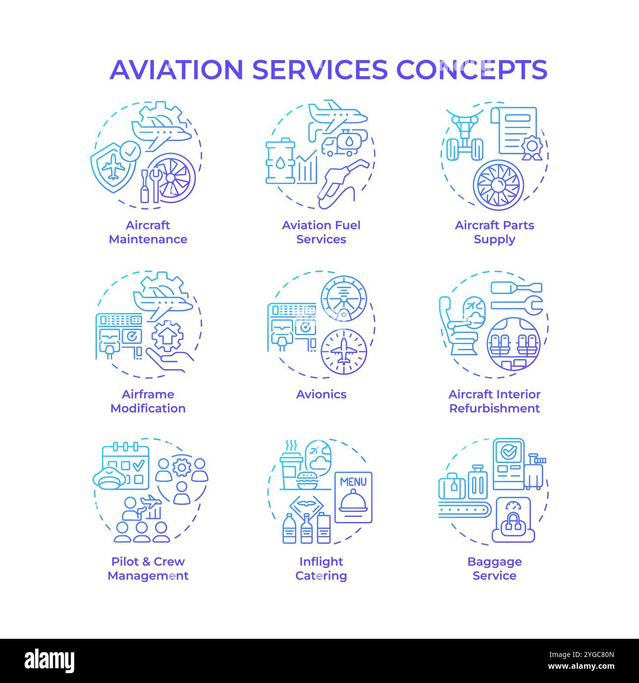 Aviation services blue gradient concept icons Stock Vector Image & Art - Alamy