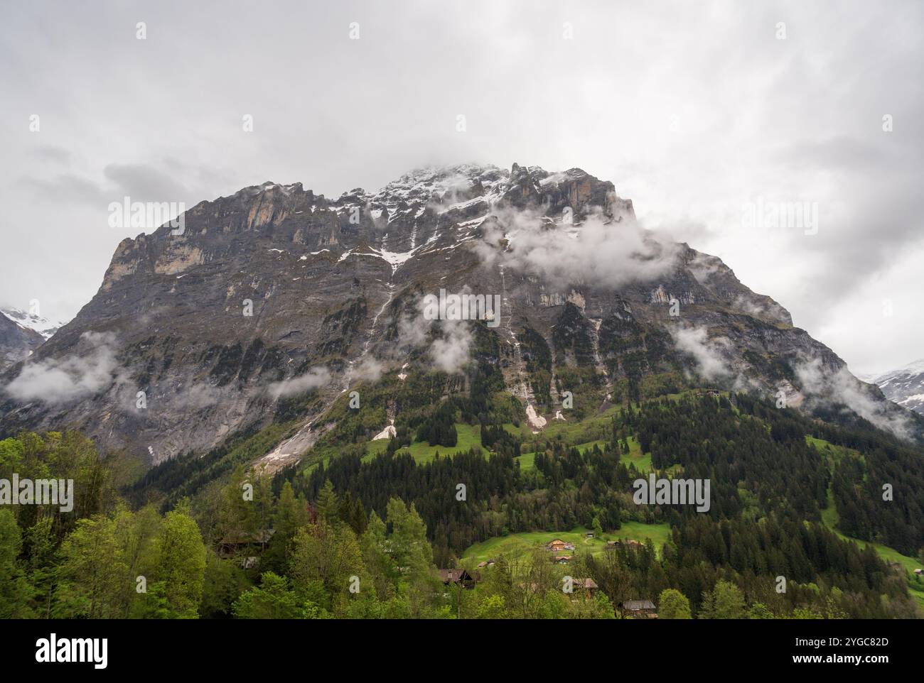 The Grindelwald village located in Switzerland’s Bernese Alps, Eiger ...