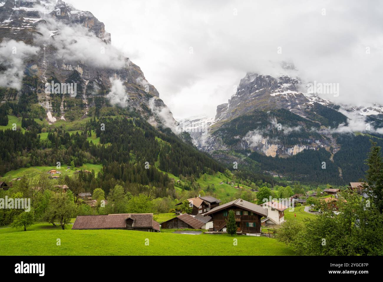 The Grindelwald village located in Switzerland’s Bernese Alps, Eiger ...