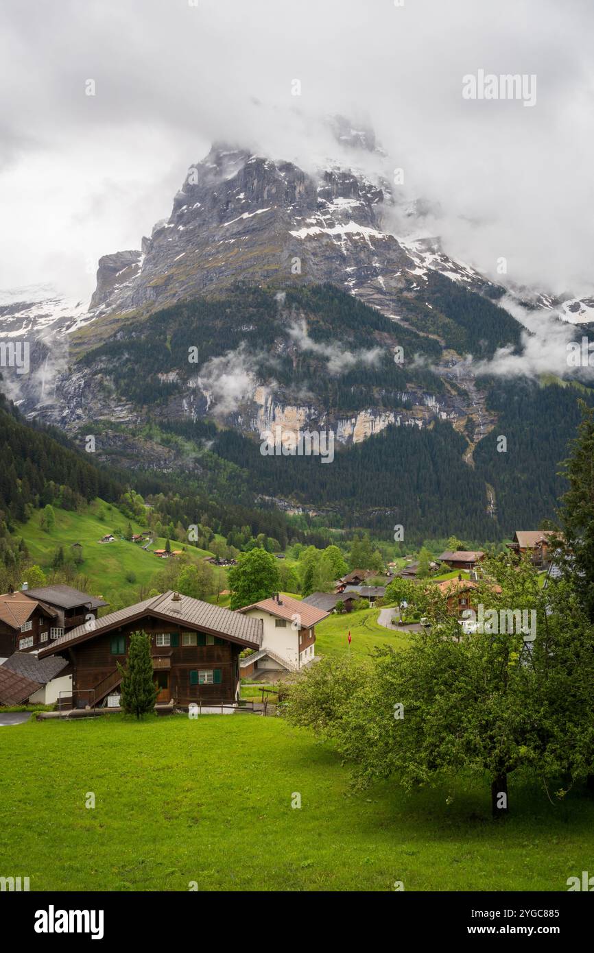 The Grindelwald village located in Switzerland’s Bernese Alps, Eiger ...