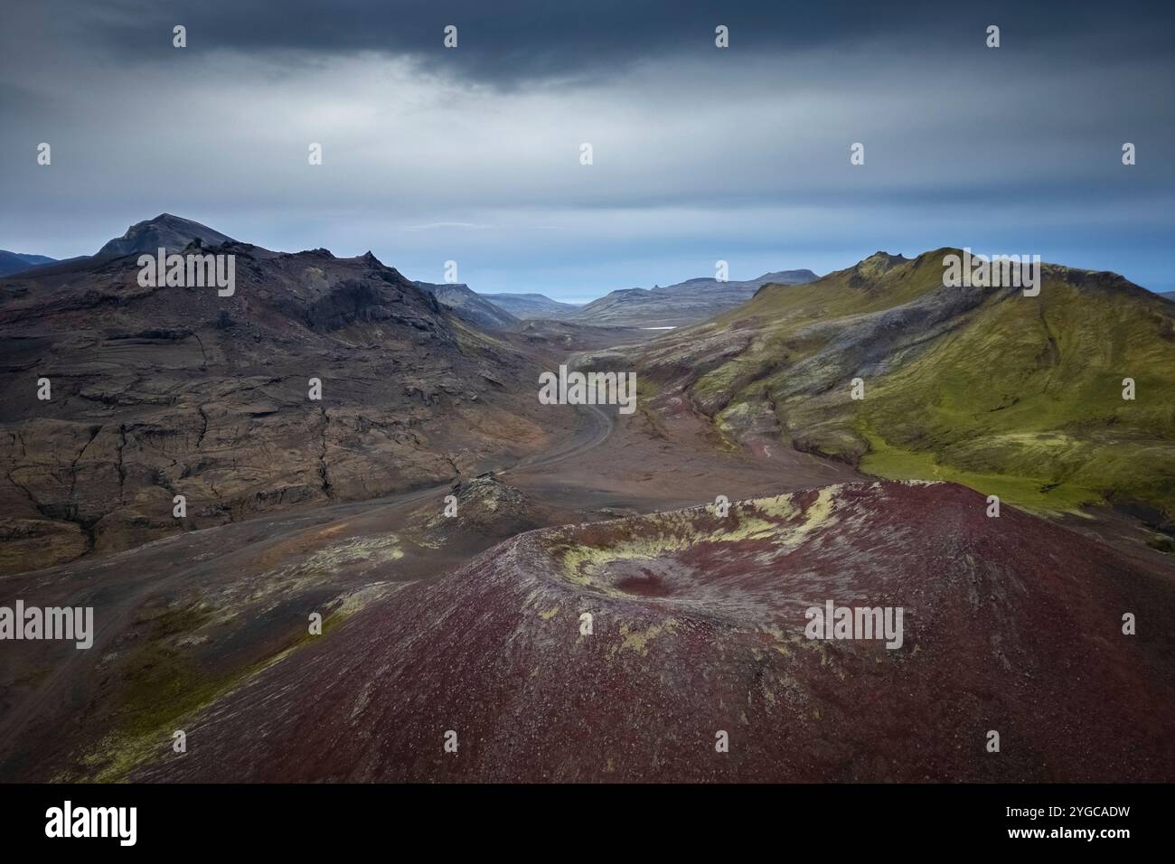 Aerial view of and old volcano crater near Stykkishólmur. Snæfellsnes ...