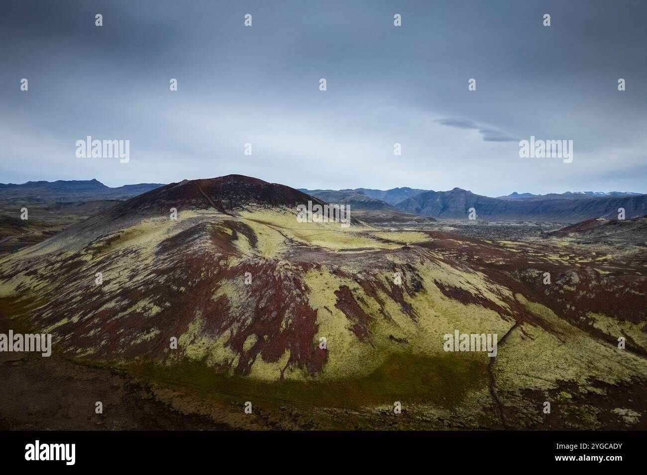 Aerial view of and old volcano crater near Stykkishólmur. Snæfellsnes ...