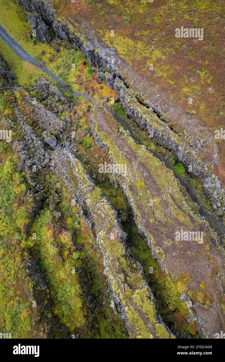 Aerial view of the fault between North American and Eurasian tectonic ...