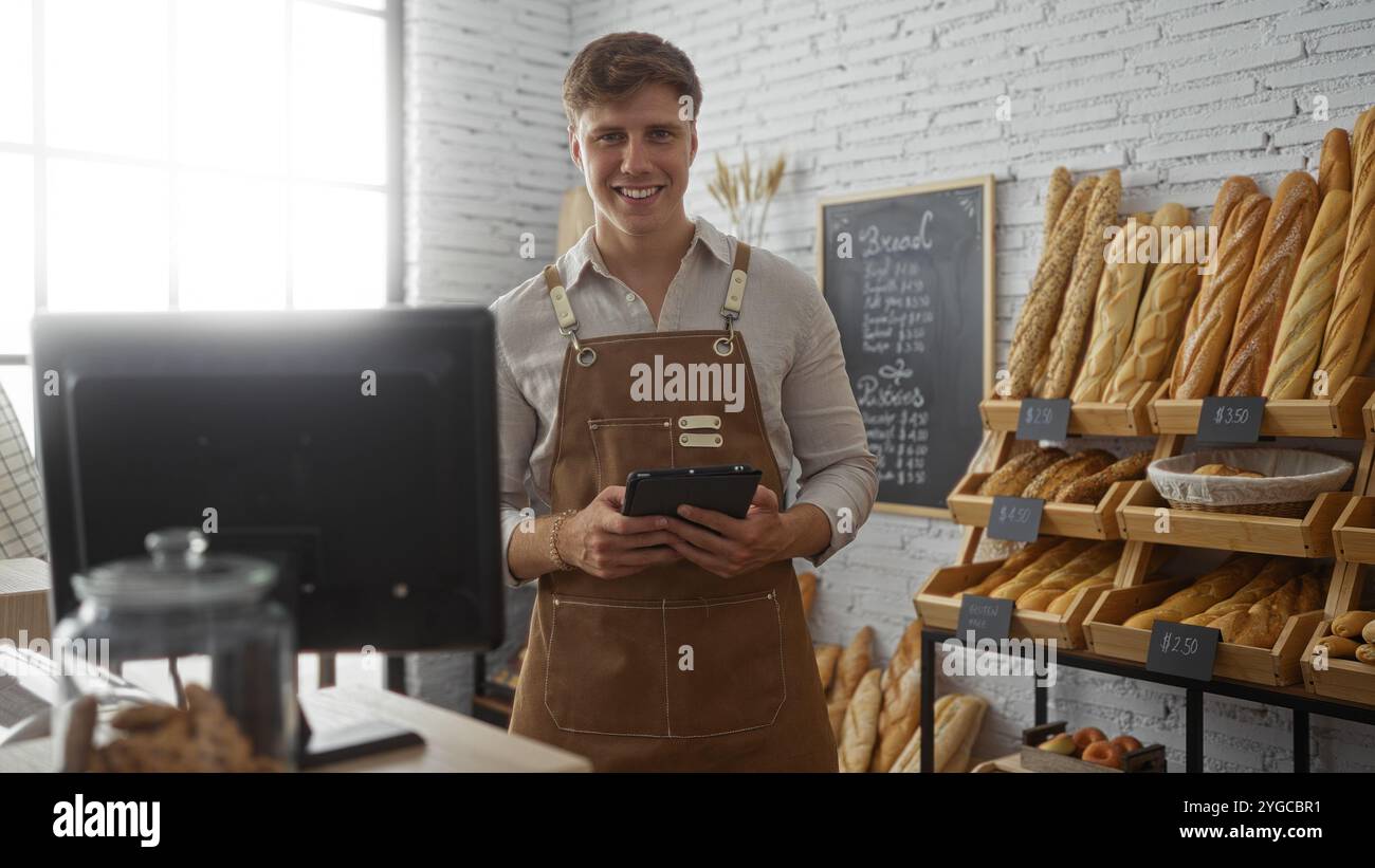 Cashier smiling behind counter hi-res stock photography and images - Alamy