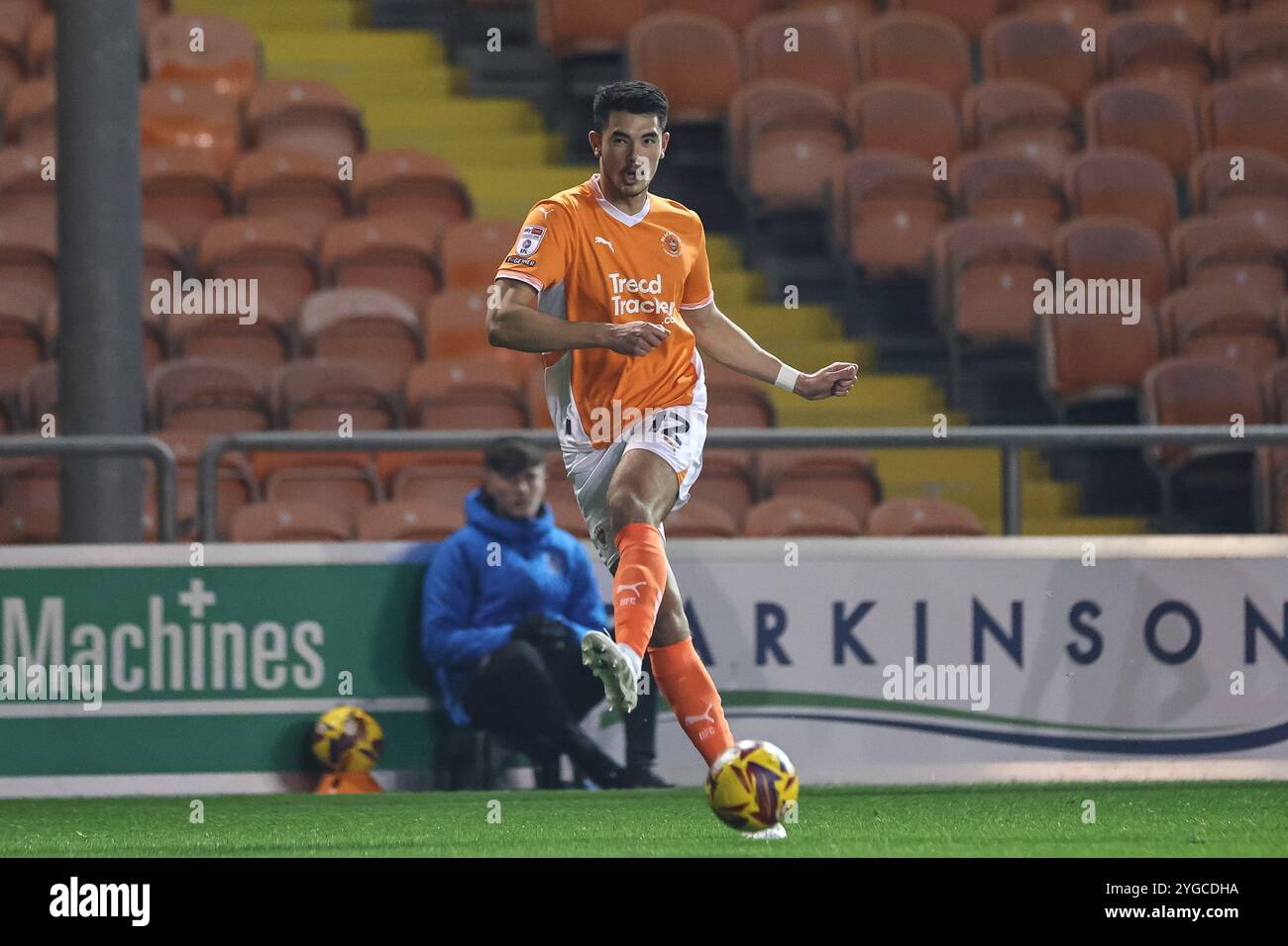 Elkan Baggott of Blackpool during the Bristol Street Motors Trophy ...