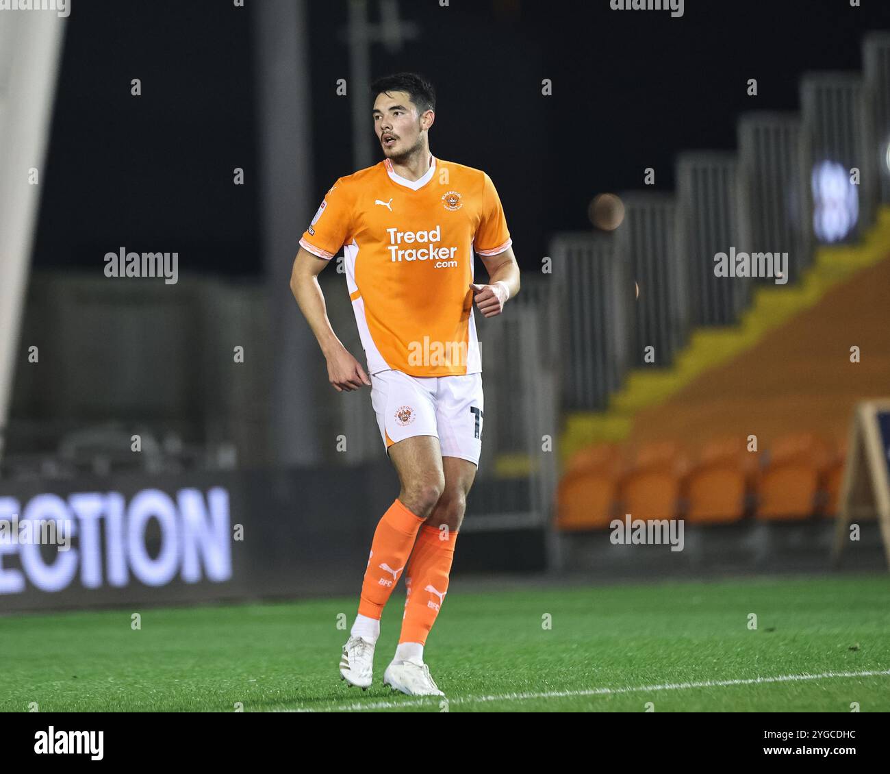 Elkan Baggott of Blackpool during the Bristol Street Motors Trophy ...
