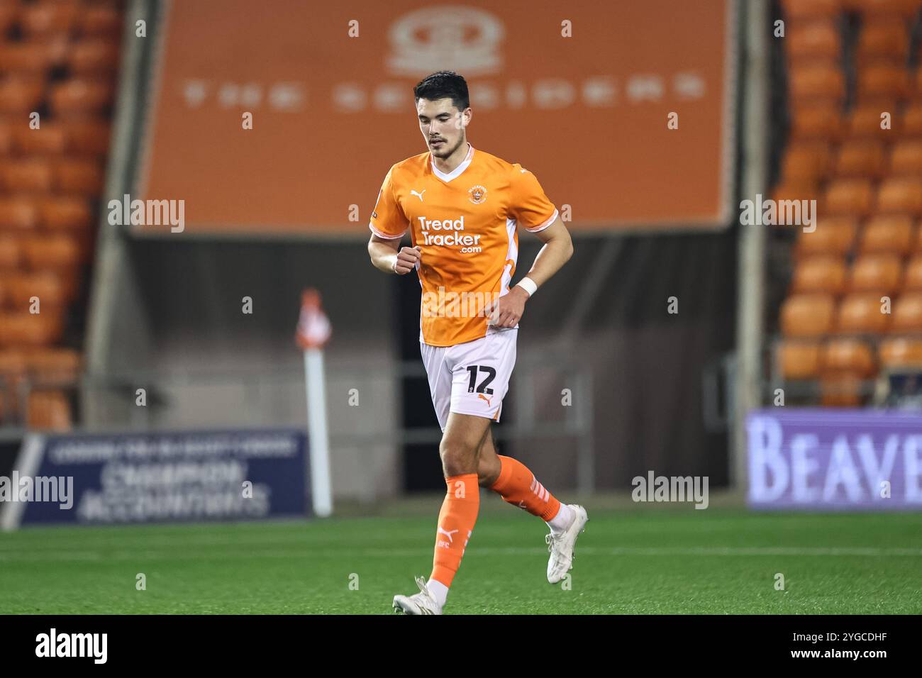 Elkan Baggott of Blackpool during the Bristol Street Motors Trophy ...