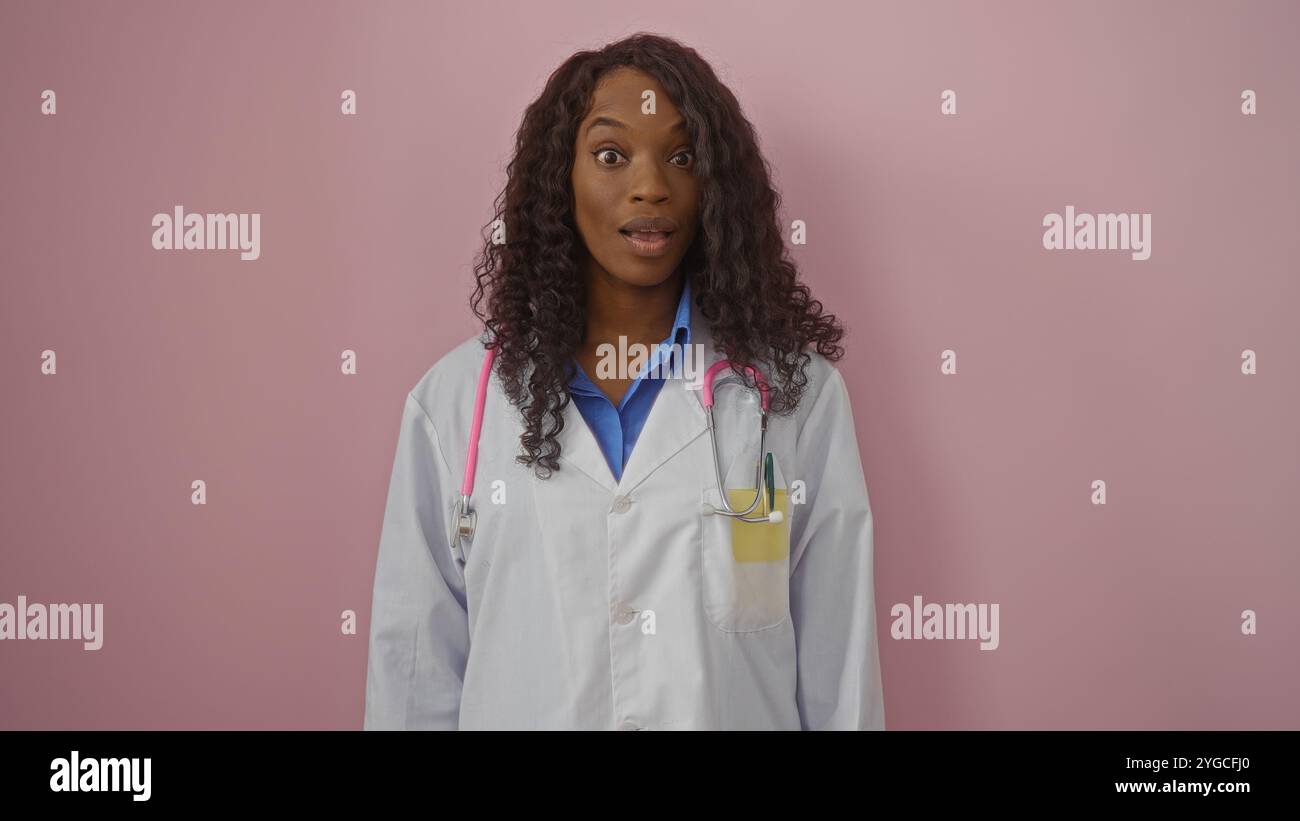 A beautiful young african american female doctor with curly hair stands ...