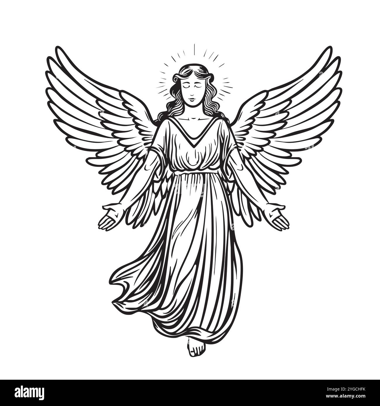 angel heavenly god vector sketch drawing in stencil style on a white ...