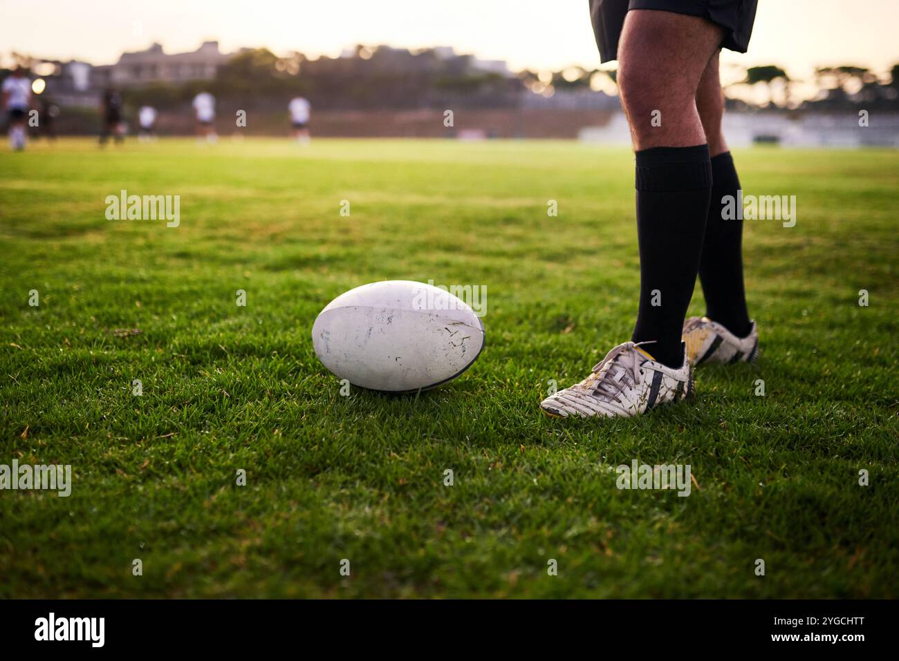 Fitness, legs and ball for rugby, outdoor and performance for game ...