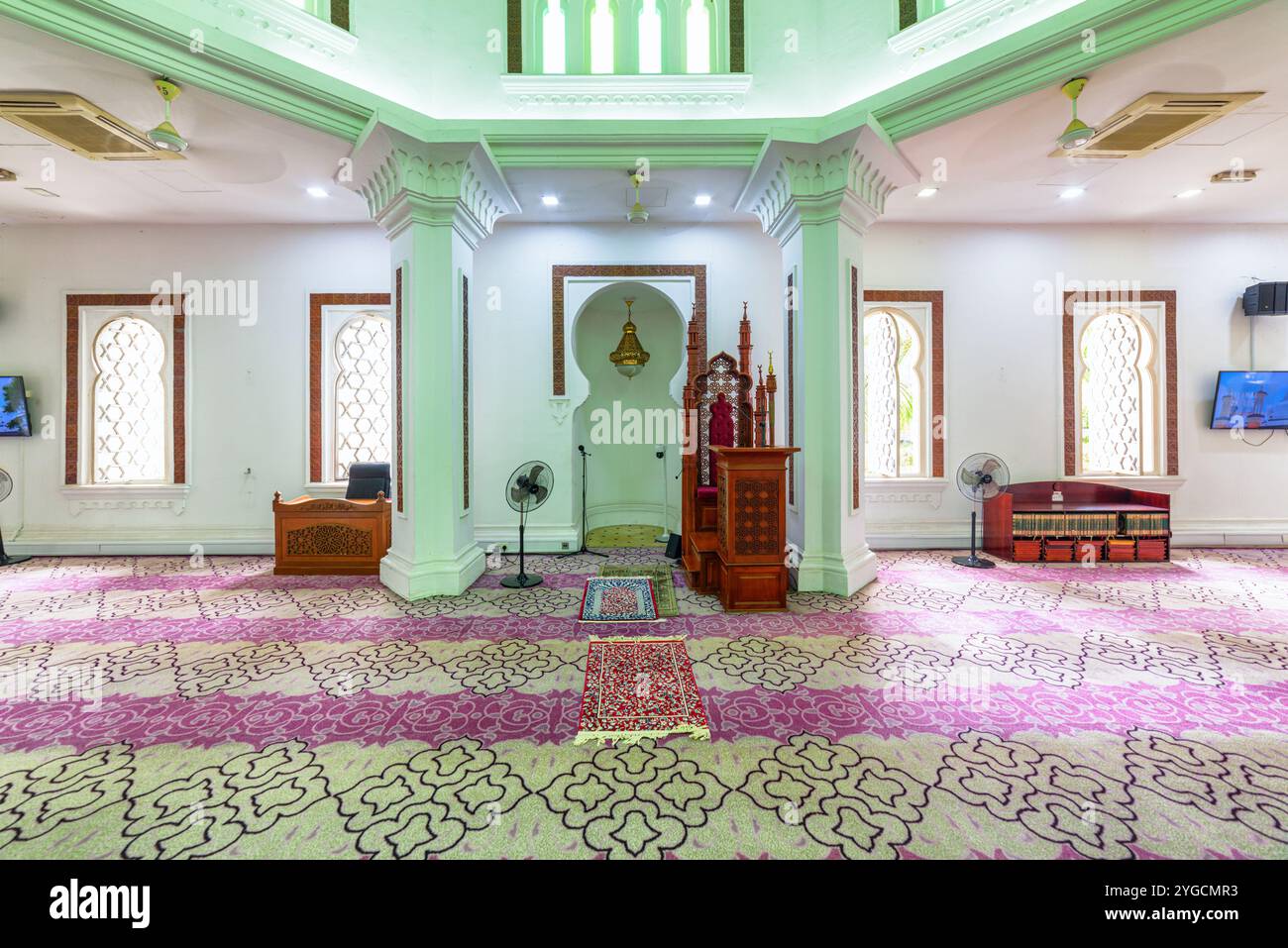 Prayer hall inside Jamek Mosque in Kuala Lumpur, Malaysia Stock Photo ...